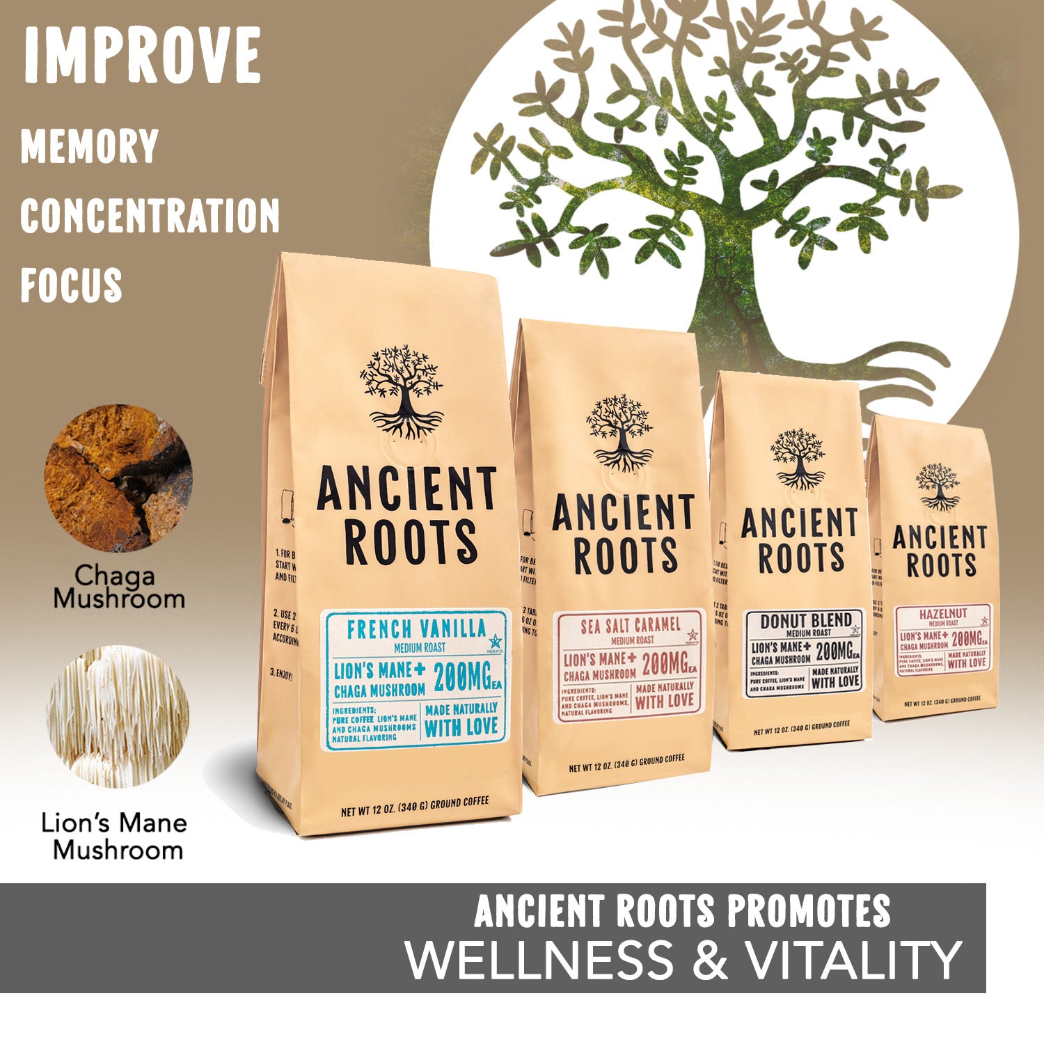 Hazelnut Roast - Lions Mane & Chaga Blend – Ancient Roots